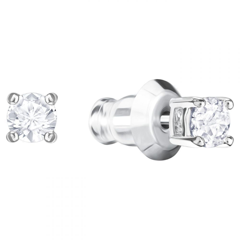 Swarovski øredobber Attract Round Pierced Earrings, White, Rhodium ...