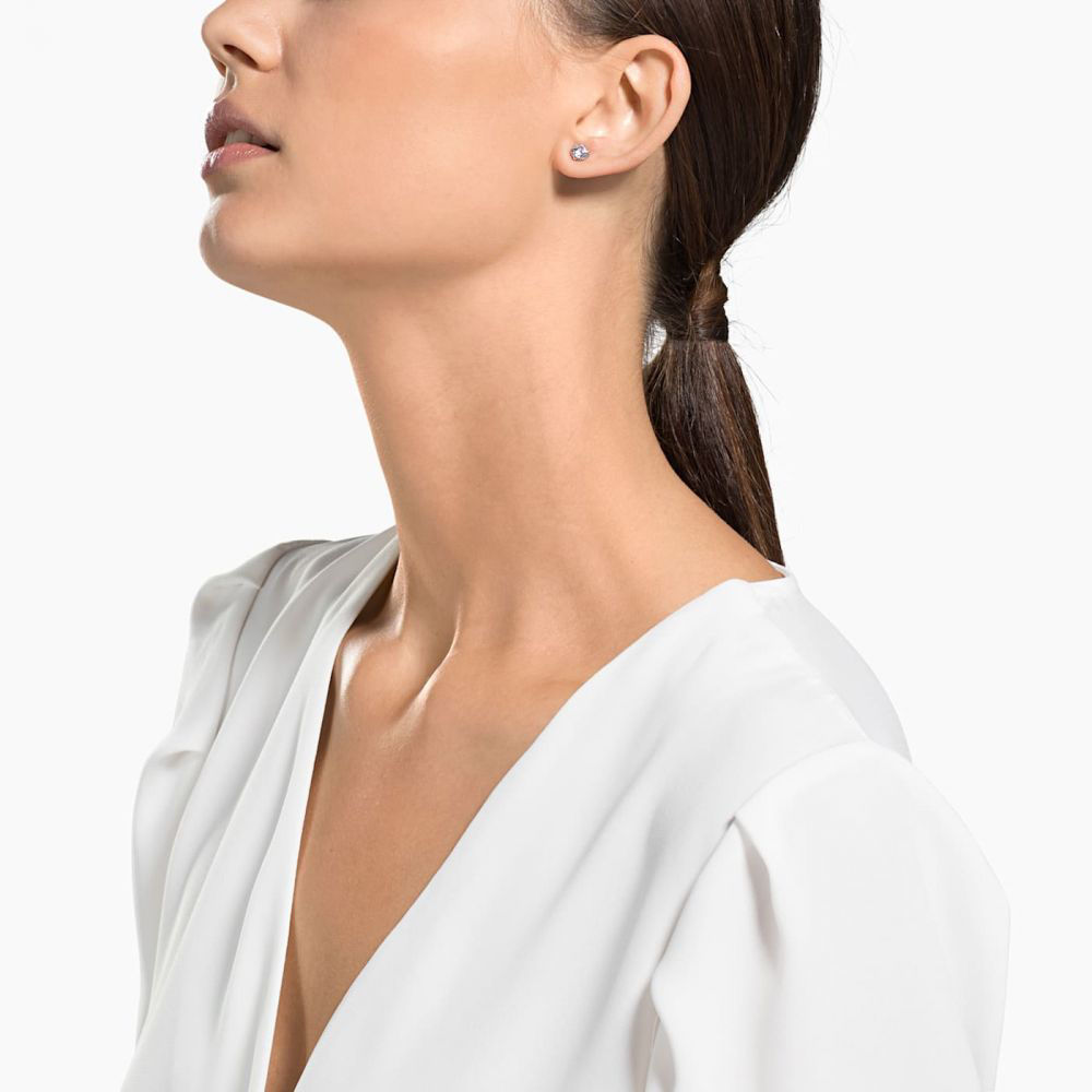 Swarovski øredobber Attract Round Pierced Earrings, White, Rhodium ...