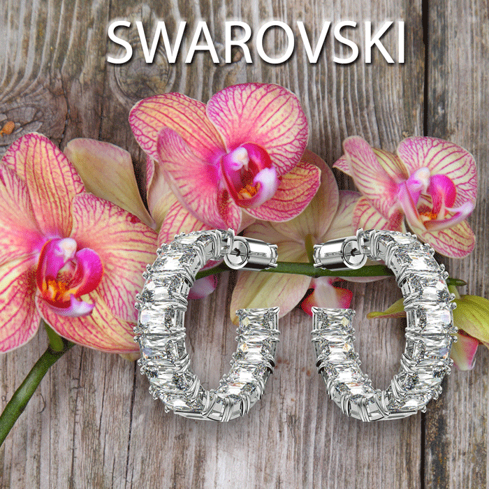 Swarovski øredobber Millenia hoop Octagon cut, rhodium plated ...