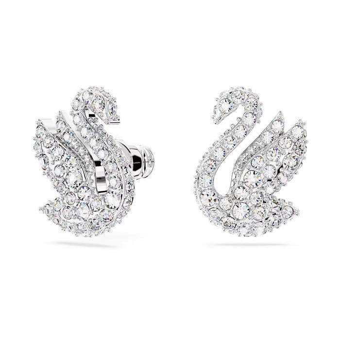 Swarovski øredobber Iconic Swan stud earrings, White, Rhodium plated ...