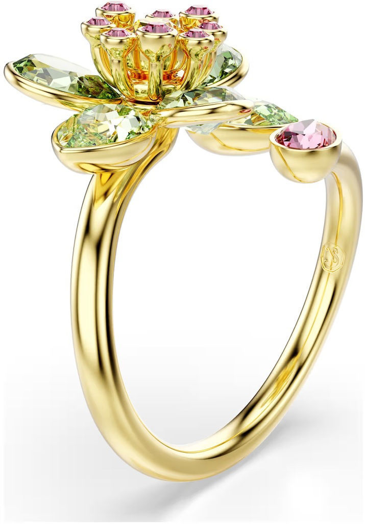 Swarovski Idyllia open ring Mixed cuts, Flower, Green, Gold-tone plated ...